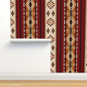 Spoonflower Amber Fire Vertical Bold Tribal Stripes 100% Natural Sisal Grasscloth Wallcovering - Red