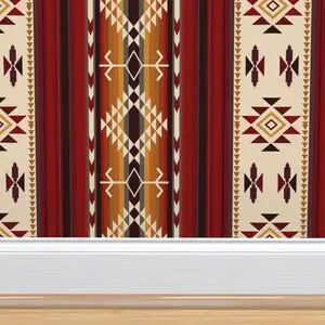 Spoonflower Amber Fire Vertical Bold Tribal Stripes 100% Natural Sisal Grasscloth Wallcovering - Red