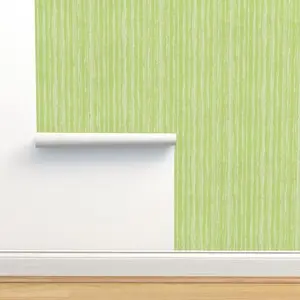 Spoonflower Solid Green Plain Texture Vertical Stripes 100% Natural Sisal Grasscloth Wallcovering - Green,yellow