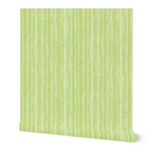 Spoonflower Solid Green Plain Texture Vertical Stripes 100% Natural Sisal Grasscloth Wallcovering - Green,yellow