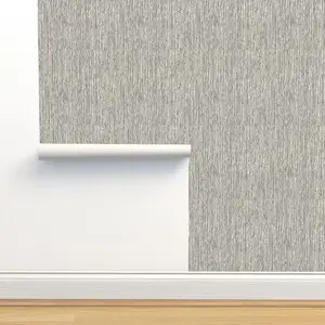 Spoonflower Solid Plain Texture Small Stripes Pewter And 100% Natural Sisal Grasscloth Wallcovering - White