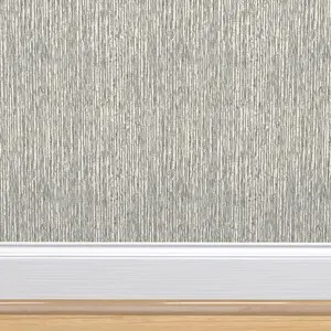 Spoonflower Solid Plain Texture Small Stripes Pewter And 100% Natural Sisal Grasscloth Wallcovering - White
