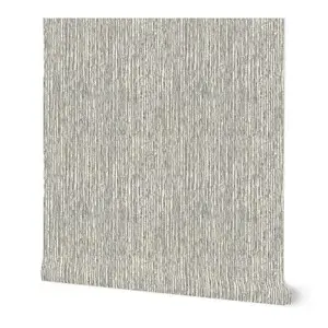 Spoonflower Solid Plain Texture Small Stripes Pewter And 100% Natural Sisal Grasscloth Wallcovering - White