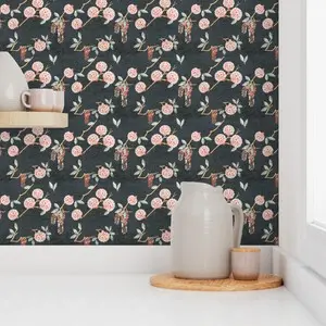 Spoonflower Floral Flower Garden Leaf Custom Pre-pasted Wallpaper