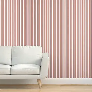Spoonflower Stripes Lines Rust Autumn Red Brick Custom Pre-pasted Wallpaper