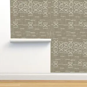 Spoonflower Aba Mudcloth Light 100% Natural Sisal Grasscloth Wallcovering
