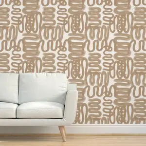 Spoonflower Squiggle Bark On White 100% Natural Sisal Grasscloth Wallcovering