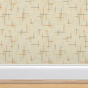 Spoonflower Spatial Red Blue Gold 100% Natural Sisal Grasscloth Wallcovering