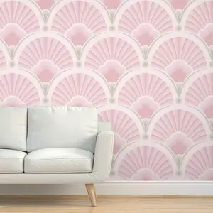 Spoonflower Pink Art Deco Peace Zen Custom Pre-pasted Wallpaper