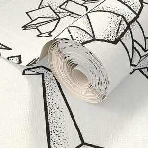 Spoonflower Black And White Geometric Outline Origami Custom Pre-pasted Wallpaper - Black,white,gray