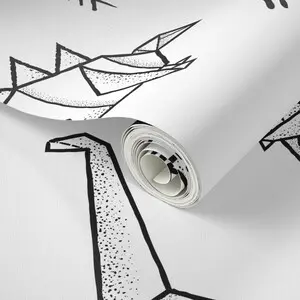 Spoonflower Black And White Geometric Outline Origami Custom Pre-pasted Wallpaper