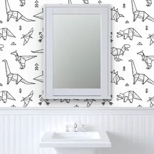 Spoonflower Black And White Geometric Outline Origami Custom Pre-pasted Wallpaper