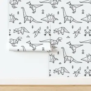 Spoonflower Black And White Geometric Outline Origami Custom Pre-pasted Wallpaper
