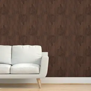 Spoonflower Wood Texture Hickory Walnut Custom Pre-pasted Wallpaper