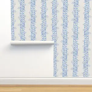 Spoonflower Amelia Cornflower On White 100% Natural Sisal Grasscloth Wallcovering