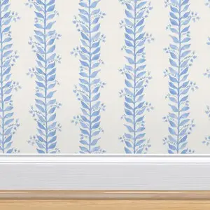 Spoonflower Amelia Cornflower On White 100% Natural Sisal Grasscloth Wallcovering