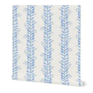 Spoonflower Amelia Cornflower On White 100% Natural Sisal Grasscloth Wallcovering