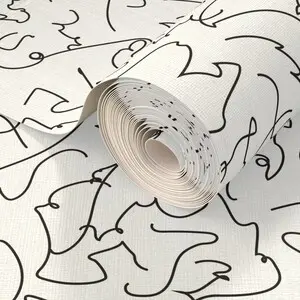 Spoonflower Squiggles 100% Natural Sisal Grasscloth Wallcovering - Black,white