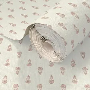 Spoonflower Daisy Block 100% Natural Sisal Grasscloth Wallcovering - Pink
