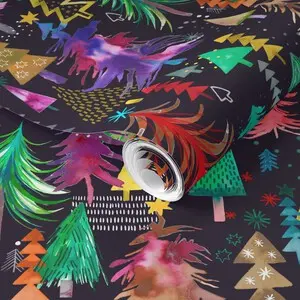 Spoonflower Christmas Multi Colored Black Forest Trees Fun Custom Removable Wallpaper - Black,red,mint