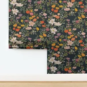 Spoonflower Floral Wallpaper Colourful Poppies Romantic Hand Custom Pre-pasted Wallpaper