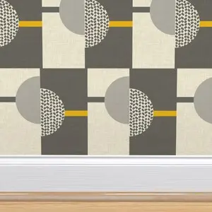 Spoonflower Textured Modern Geometric Art Deco Neutral Bauhaus 100% Natural Sisal Grasscloth Wallcovering - Beige,gray