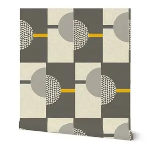 Spoonflower Textured Modern Geometric Art Deco Neutral Bauhaus 100% Natural Sisal Grasscloth Wallcovering - Beige,gray