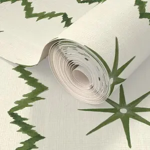 Spoonflower Stars And Stripes Olive Cream 100% Natural Sisal Grasscloth Wallcovering - Green