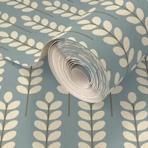 Spoonflower Stems On Pale 100% Natural Sisal Grasscloth Wallcovering - Blue