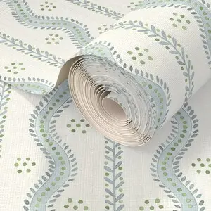 Spoonflower Andrew Stripe Soft Blue And Greens On White Cream1 100% Natural Sisal Grasscloth Wallcovering Green