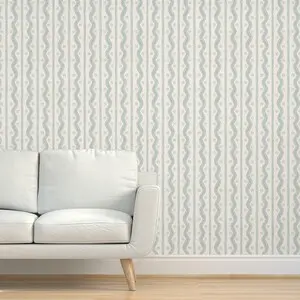 Spoonflower Andrew Stripe Soft Blue And Greens On White Cream1 100% Natural Sisal Grasscloth Wallcovering - Green
