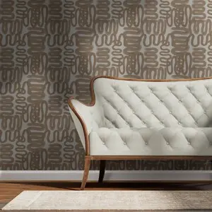 Spoonflower Cream Graffiti Squiggle 100% Natural Sisal Grasscloth Wallcovering - Brown