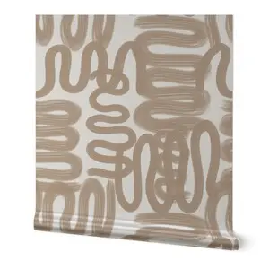 Spoonflower Cream Graffiti Squiggle 100% Natural Sisal Grasscloth Wallcovering - Brown