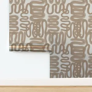 Spoonflower Cream Graffiti Squiggle 100% Natural Sisal Grasscloth Wallcovering - Brown