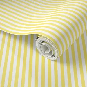 Spoonflower Stripes Vertical Lemon Yellow Striped Traditional Wallpaper - Gray,yellow