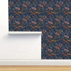 Spoonflower The Wild Grasses Garabateo 100% Natural Sisal Grasscloth Wallcovering - Blue,pink,brown