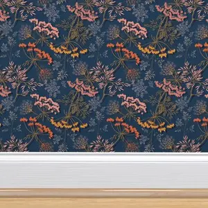 Spoonflower The Wild Grasses Garabateo 100% Natural Sisal Grasscloth Wallcovering - Blue,pink,brown