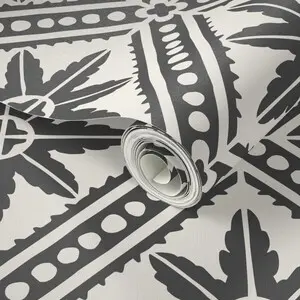 Spoonflower Vintage Grey Modern Geometric Tile Natural Geo Custom Pre-pasted Wallpaper - Gray