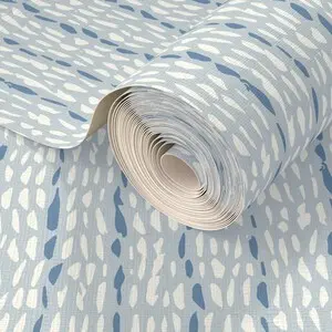 Spoonflower Dash Dot Blue 100% Natural Sisal Grasscloth Wallcovering - Blue,white