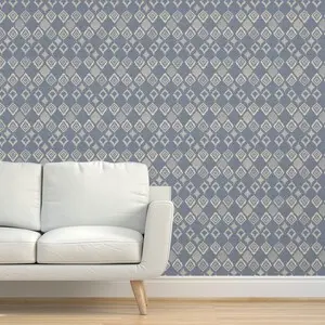 Spoonflower Boho Fair Indigo Winter Holiday 100% Natural Sisal Grasscloth Wallcovering
