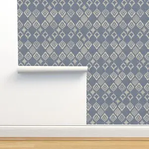 Spoonflower Boho Fair Indigo Winter Holiday 100% Natural Sisal Grasscloth Wallcovering
