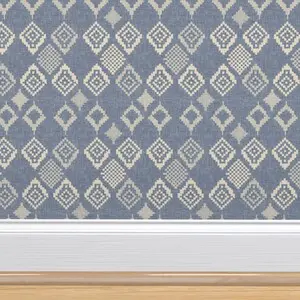 Spoonflower Boho Fair Indigo Winter Holiday 100% Natural Sisal Grasscloth Wallcovering