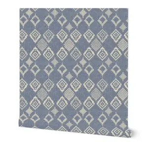 Spoonflower Boho Fair Indigo Winter Holiday 100% Natural Sisal Grasscloth Wallcovering