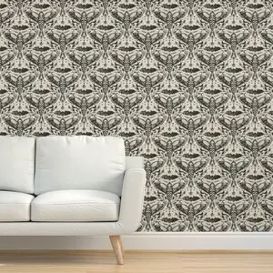 Spoonflower Watercolor Skull Moth Damask 100% Natural Sisal Grasscloth Wallcovering