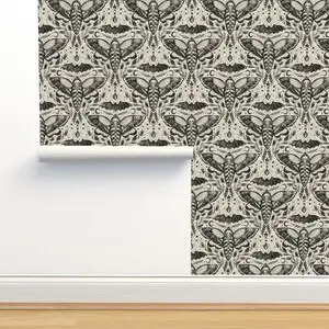 Spoonflower Watercolor Skull Moth Damask 100% Natural Sisal Grasscloth Wallcovering