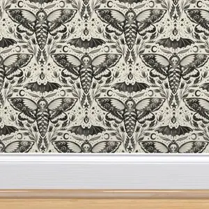 Spoonflower Watercolor Skull Moth Damask 100% Natural Sisal Grasscloth Wallcovering