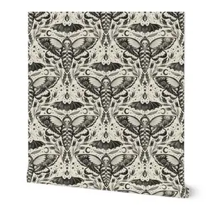 Spoonflower Watercolor Skull Moth Damask 100% Natural Sisal Grasscloth Wallcovering