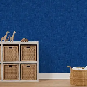 Spoonflower Linen Custom Pre-pasted Wallpaper - Blue