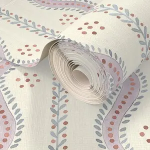 Spoonflower Andrew Stripe Lilac Terracotta And Blue On Cream 100% Natural Sisal Grasscloth Wallcovering Blue,orange