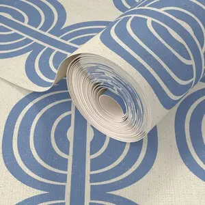 Spoonflower Geo Links Periwinkle 100% Natural Sisal Grasscloth Wallcovering - Blue